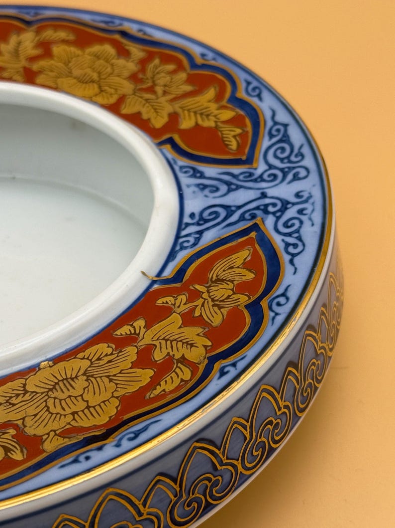 Large Japanese Arita Ware Imari Porcelain VINTAGE 8" Round Orange, Blue ...