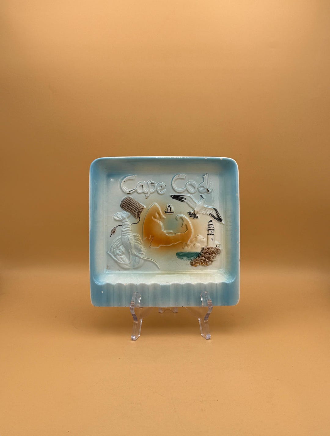 Cape Cod VINTAGE Ceramic Ashtray | Nautical Coastal Relief Lighthouse ...