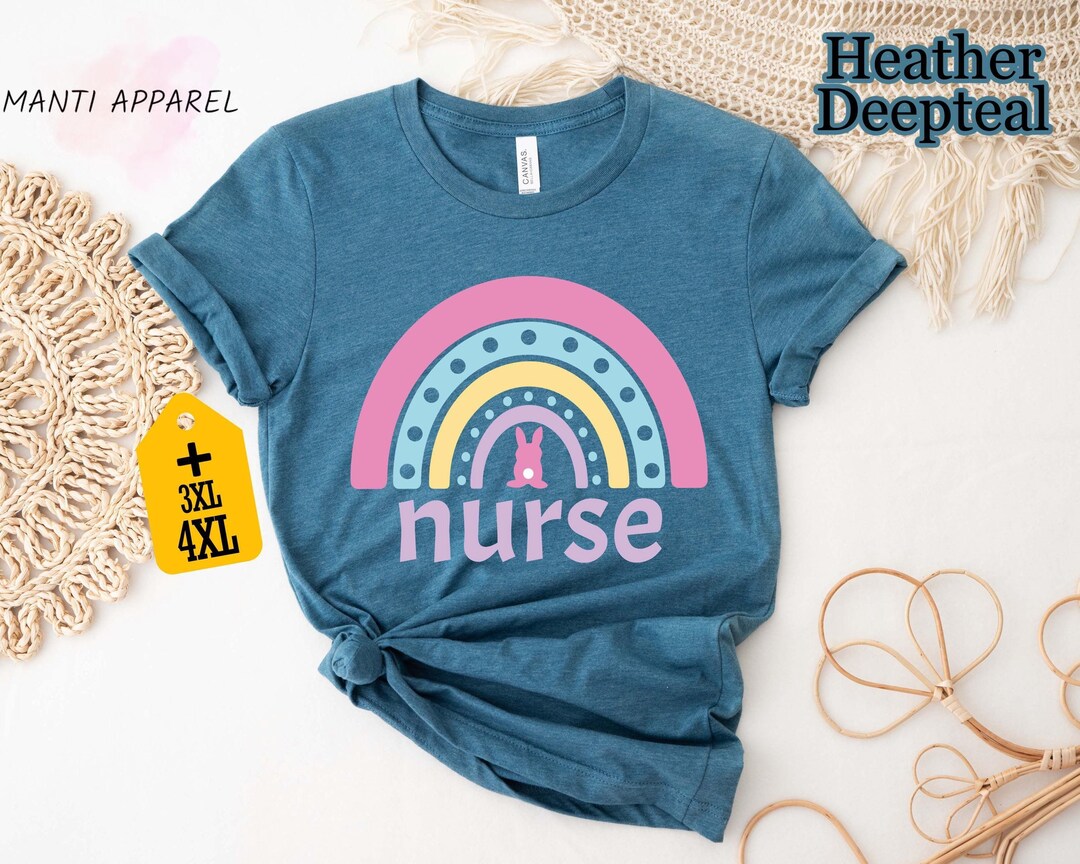 Easter Nurse Shirt, Pastel Rainbow Bunny Tee, Spring Nurse Shirt ...