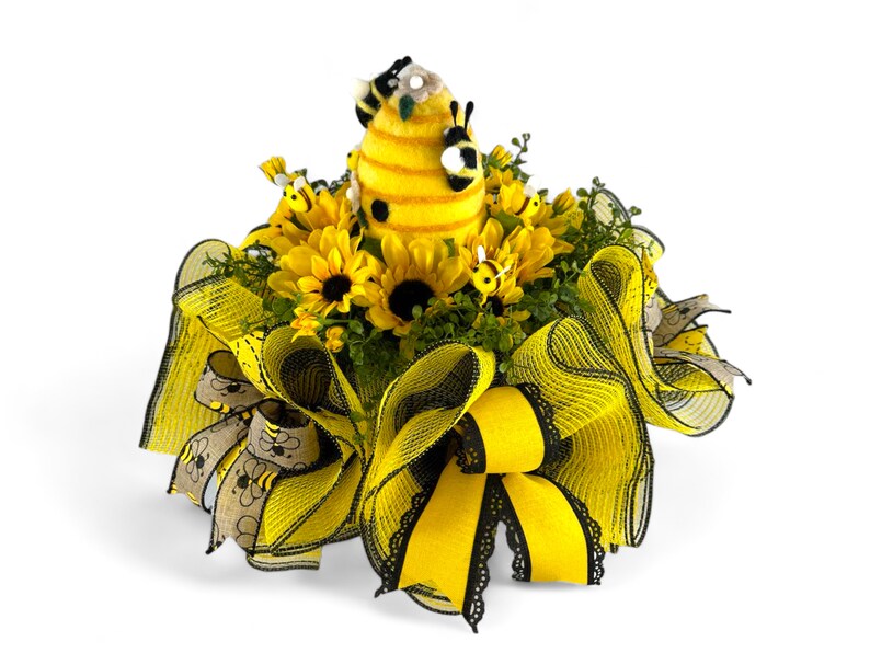 Beehive Centerpiece With Sunflowers and Bumblebee Bow Summer to Fall ...