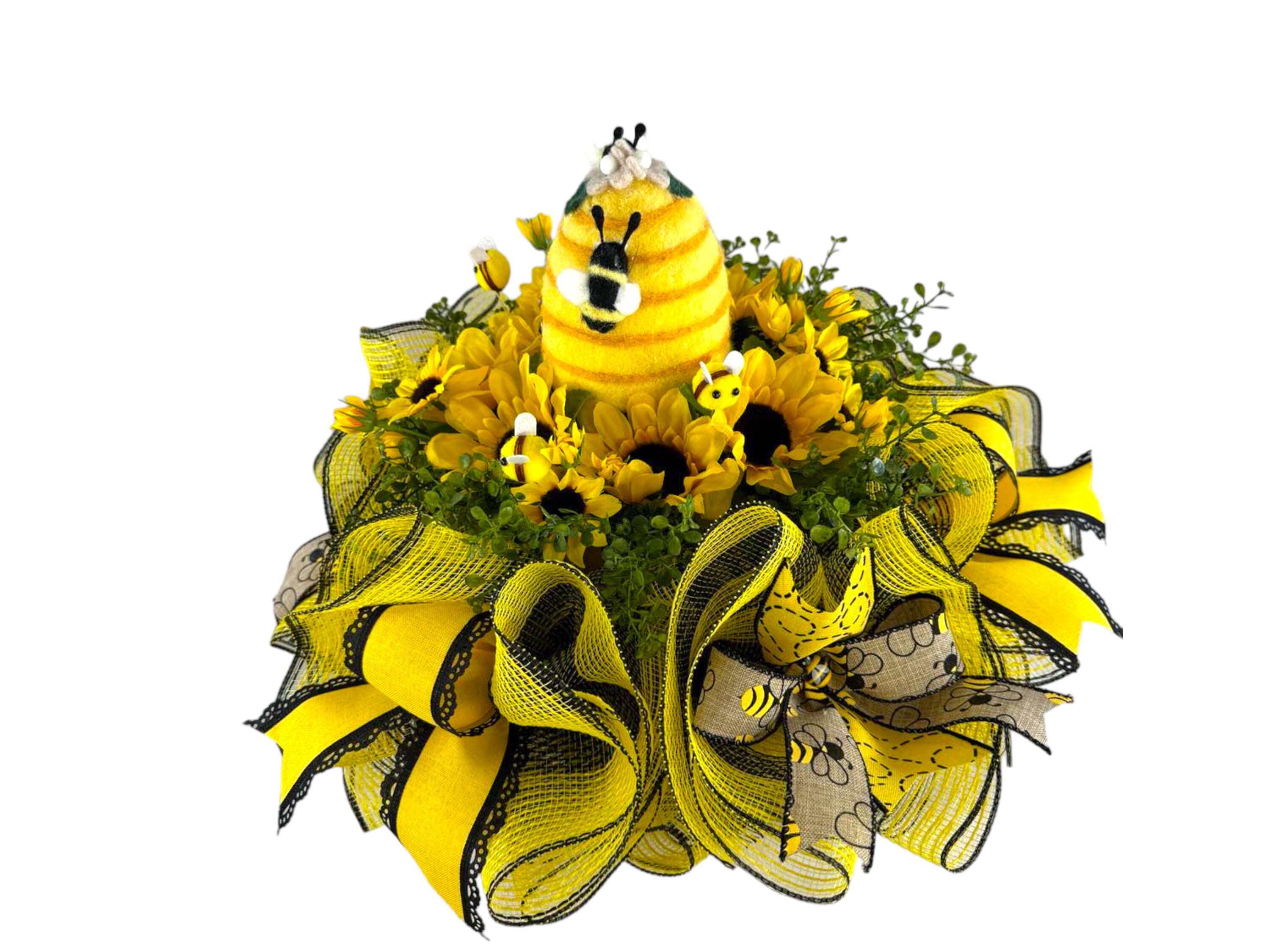 Beehive Centerpiece With Sunflowers and Bumblebee Bow Summer to Fall ...