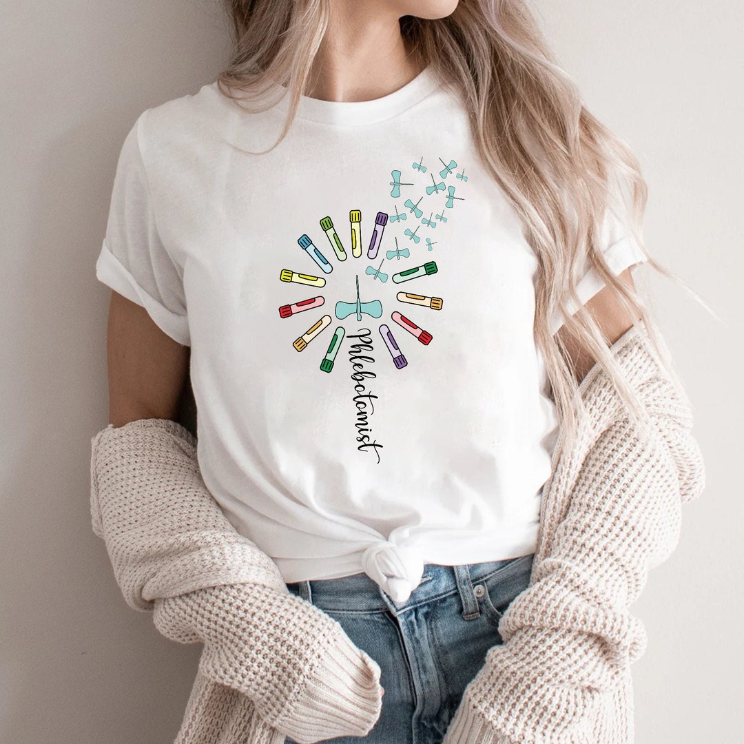 Phlebotomist Nurse Shirts, Dandelion Butterflies Needle Rainbow ...