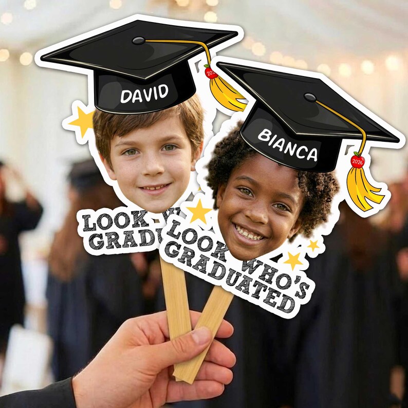 Custom Graduation Big Heads on a Stick, Face Fan Class of 2026, Grad ...