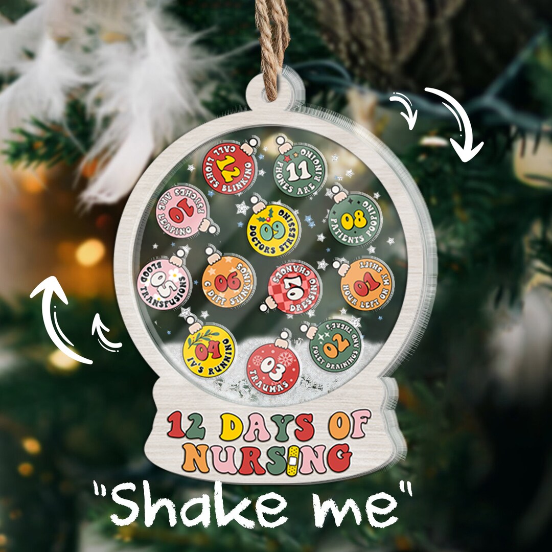Personalized 5 Layered Christmas Shaker Ornament, Xmas Winter Nurse ...