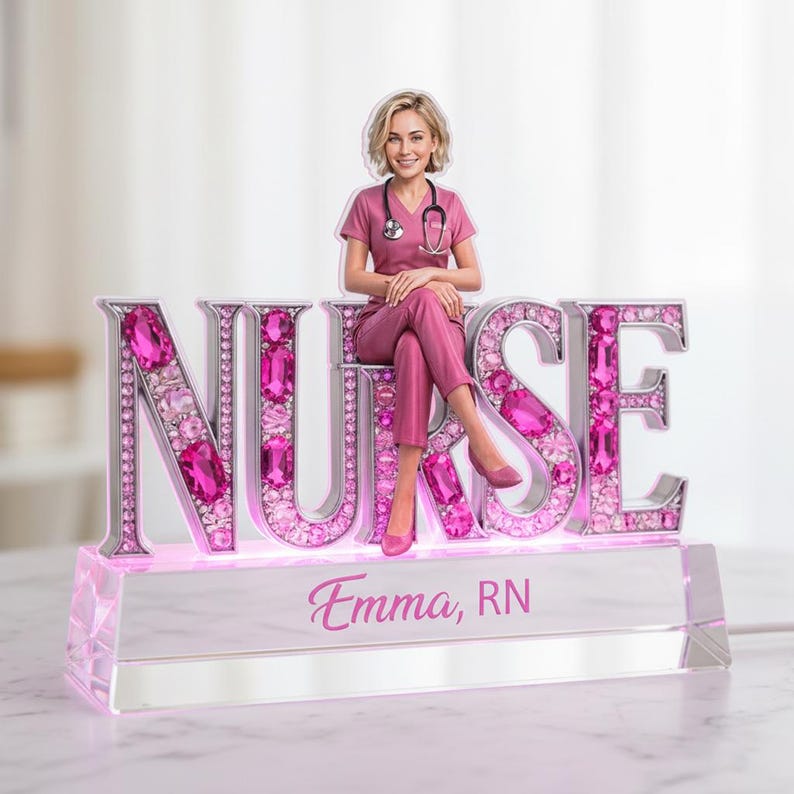 Personalized Nurse Photo Light Box, Custom RN Name Acrylic Plaque ...