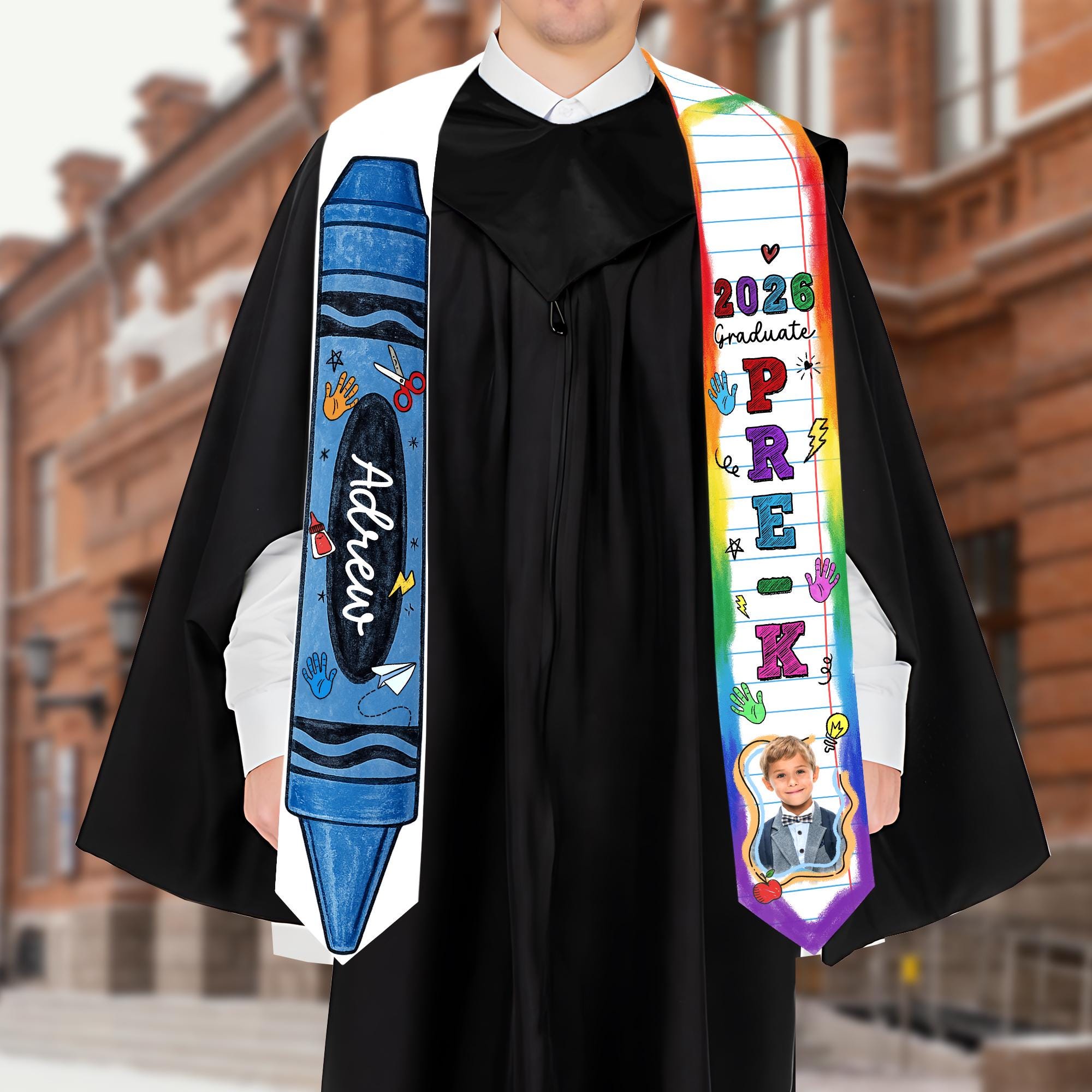 Custom Photo Kid Pencil Graduation Stole, Personalized Name Crayon Pre ...