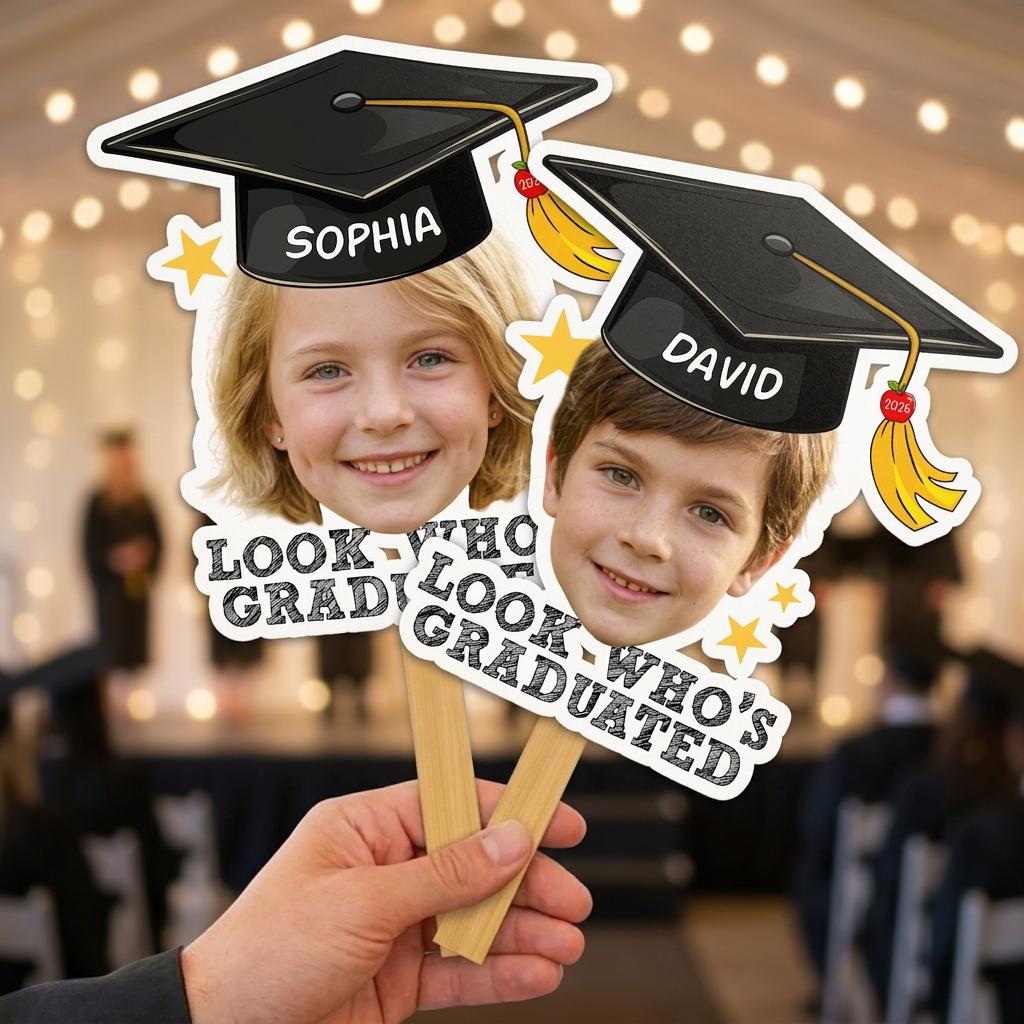 Custom Graduation Big Heads on a Stick, Face Fan Class of 2026, Grad ...