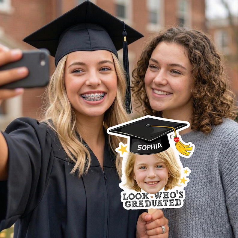 Custom Graduation Big Heads on a Stick, Face Fan Class of 2026, Grad ...