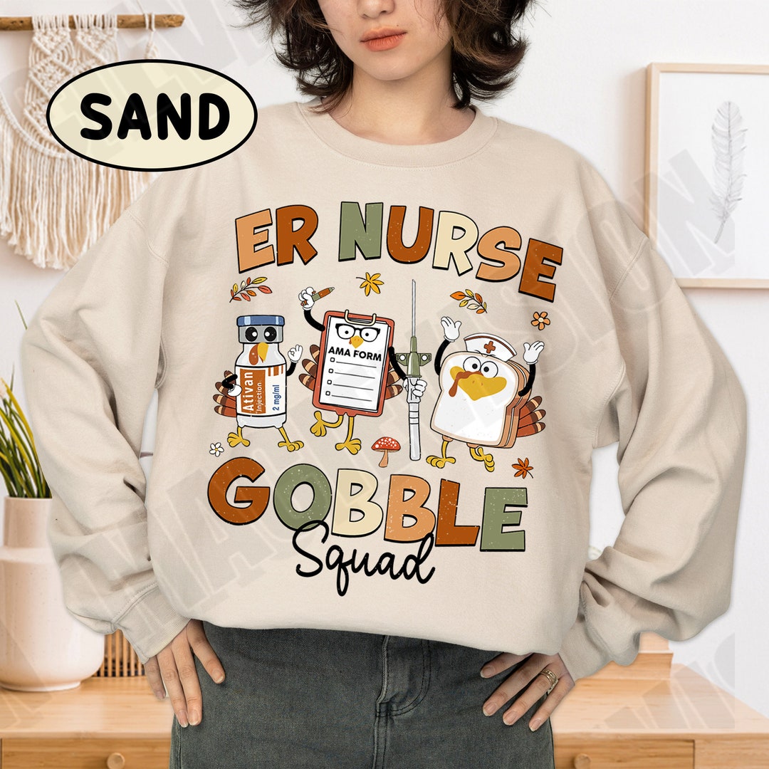 Thanksgiving ER Nurse Shirt,fall Nurse Shirt,er Nurse Gobble Squad ...