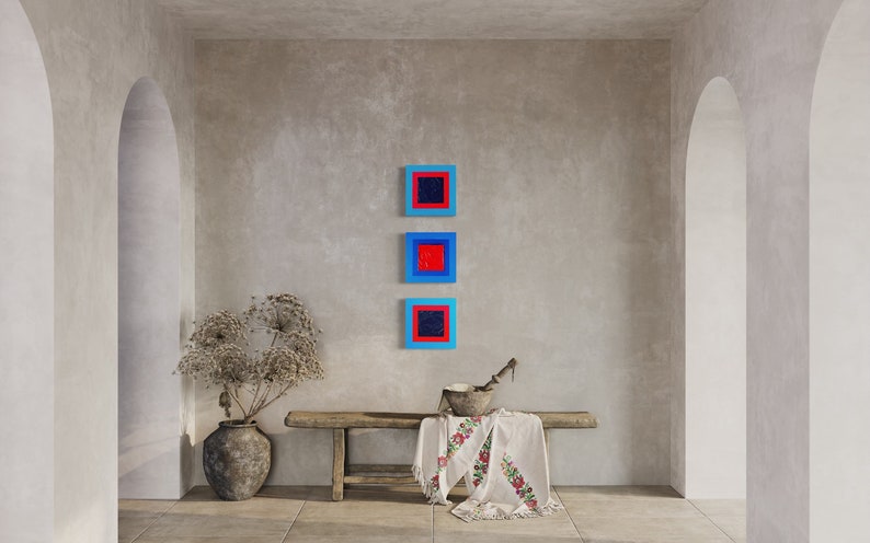 Triptych Relief Tiles 3D Wall Sculpture Acrylic, Hand Cut MDF Wood ...