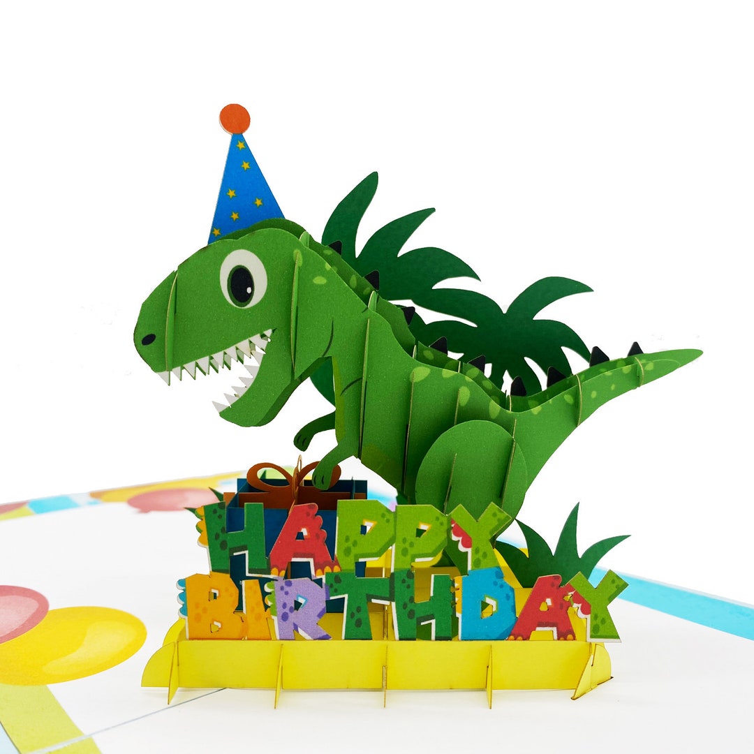 T-rex Dinosaur Birthday Pop up Card, 3D Cards, Christmas Card, Greeting ...