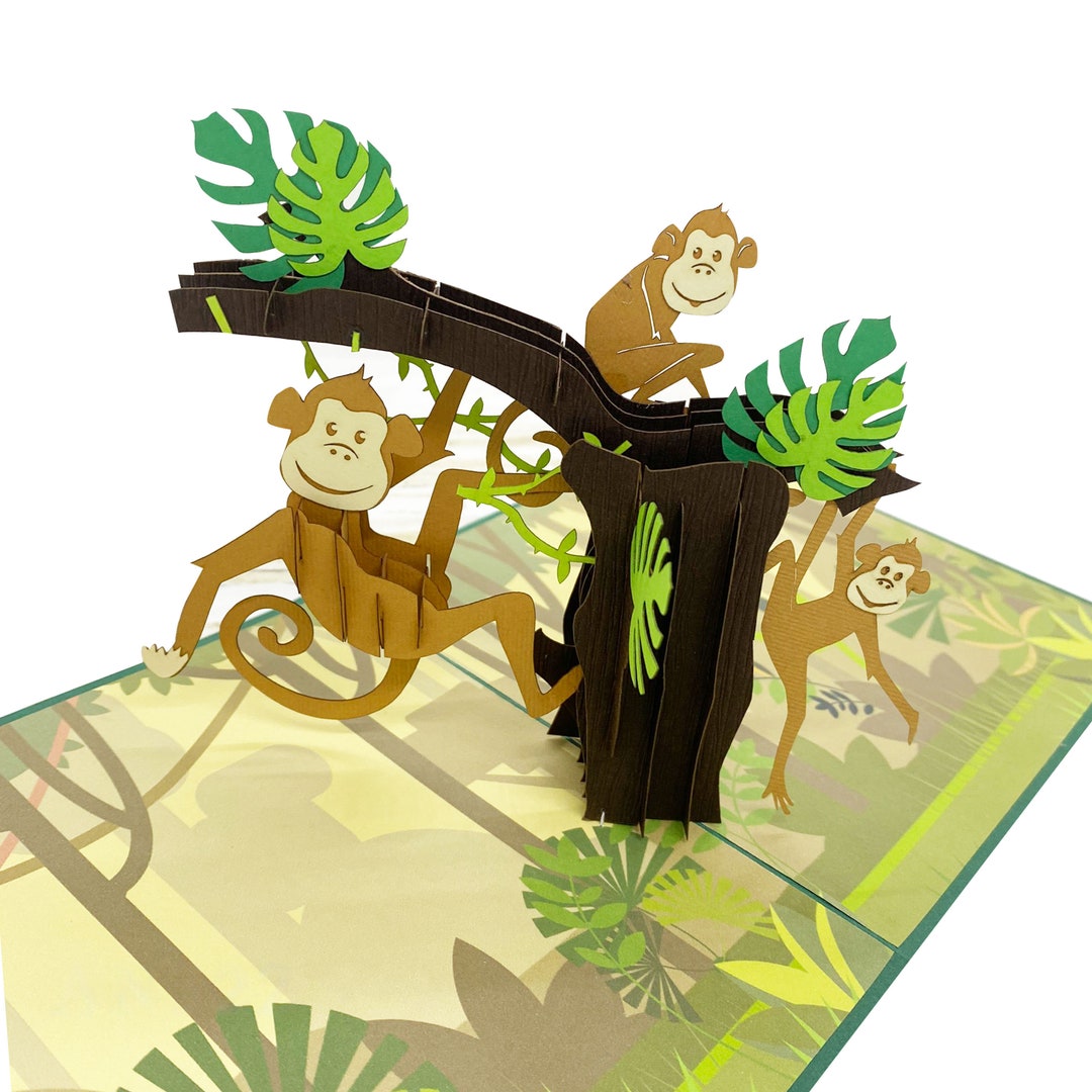 Monkey Pop up Card, 3D Cards, Christmas Card, Greeting Cards,happy ...