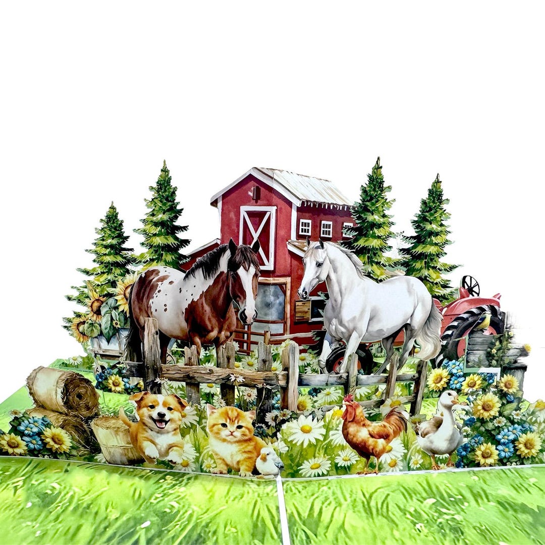 Farm and Horse Pop up Card: 3D Handmade Paper Craft - Etsy
