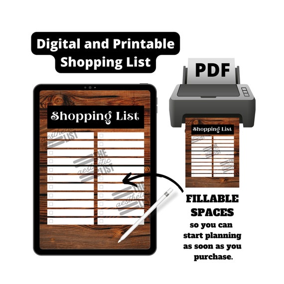 Digital and Printable Shopping List Template Wooden Aesthetic - Etsy