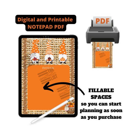 Digital and Printable Notepad Template Fall Gnome Notepad - Etsy