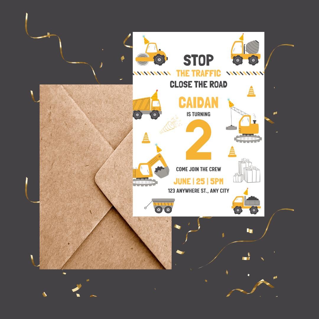 Construction Birthday Invite - 2nd Birthday - Etsy