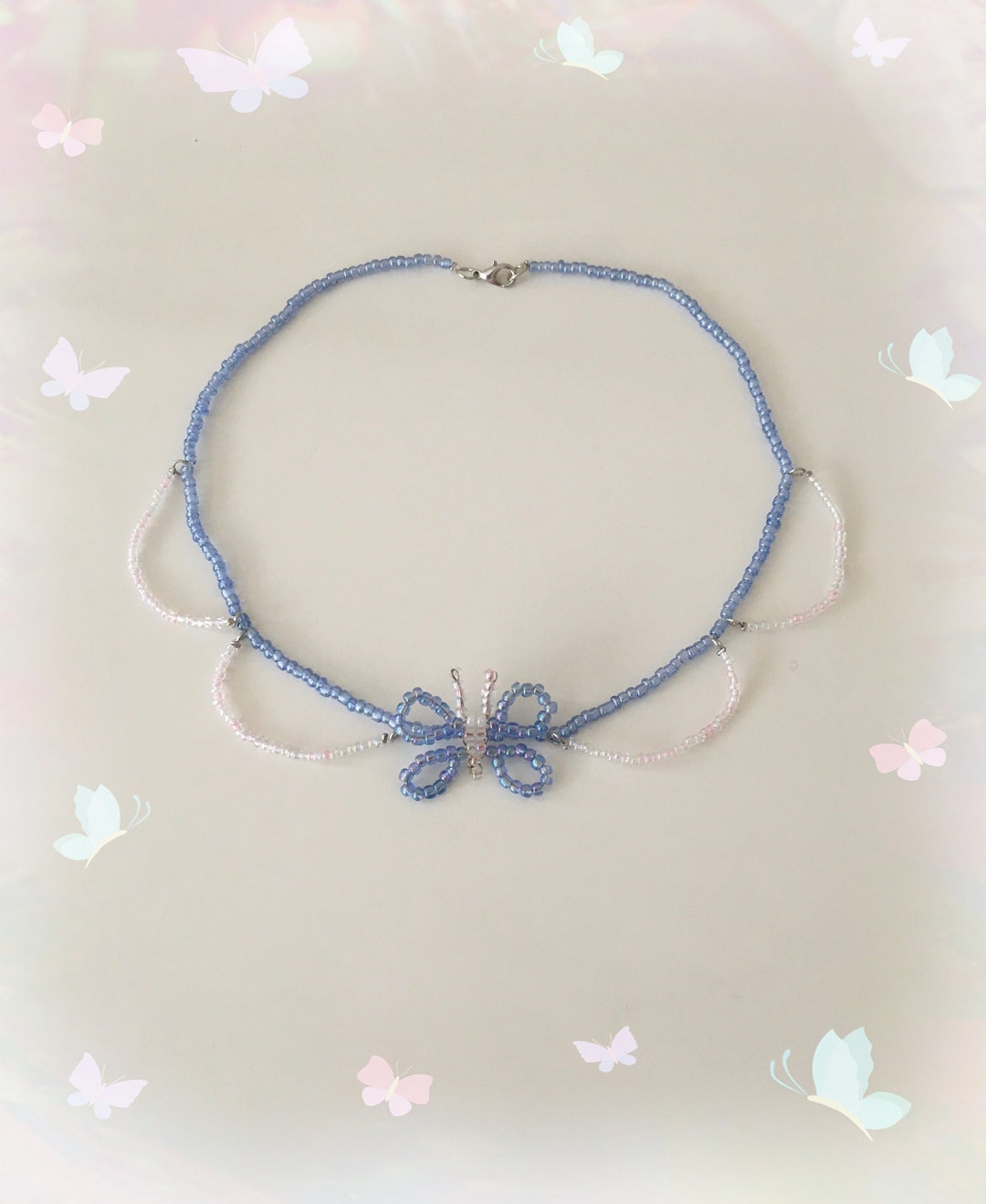 Handmade Blue Butterfly Bead Choker: Fairycore Necklace - Etsy
