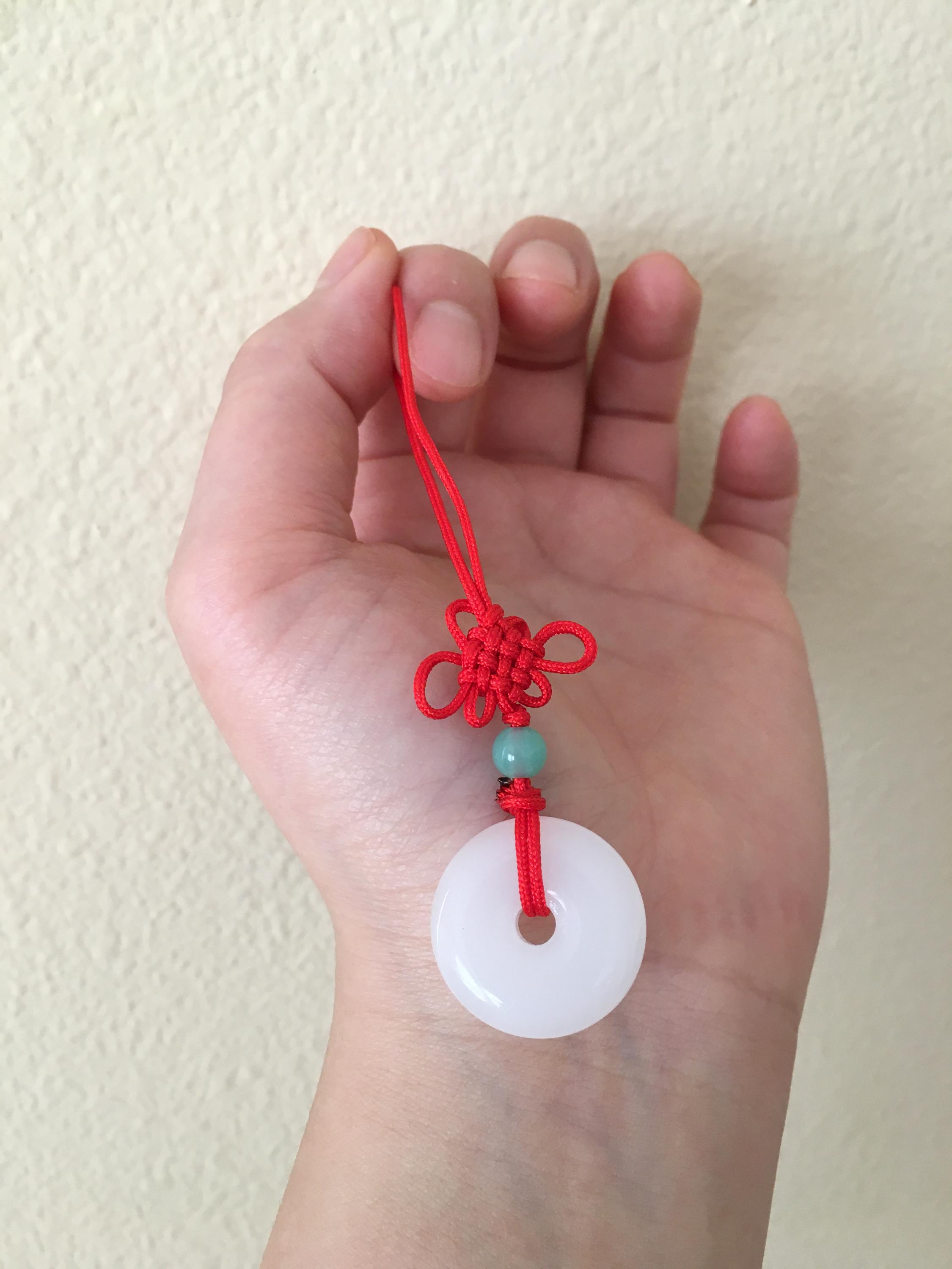 Handmade Chinese Jade Charm/ Red String White Jade Charm/ Lucky Jade ...