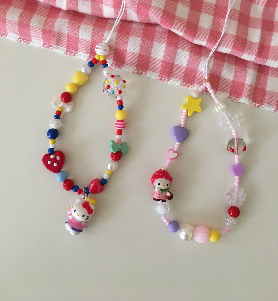 Hello Kitty Phone Charm, Beaded Phone Strap, K Pop Phone Straps, 90's ...