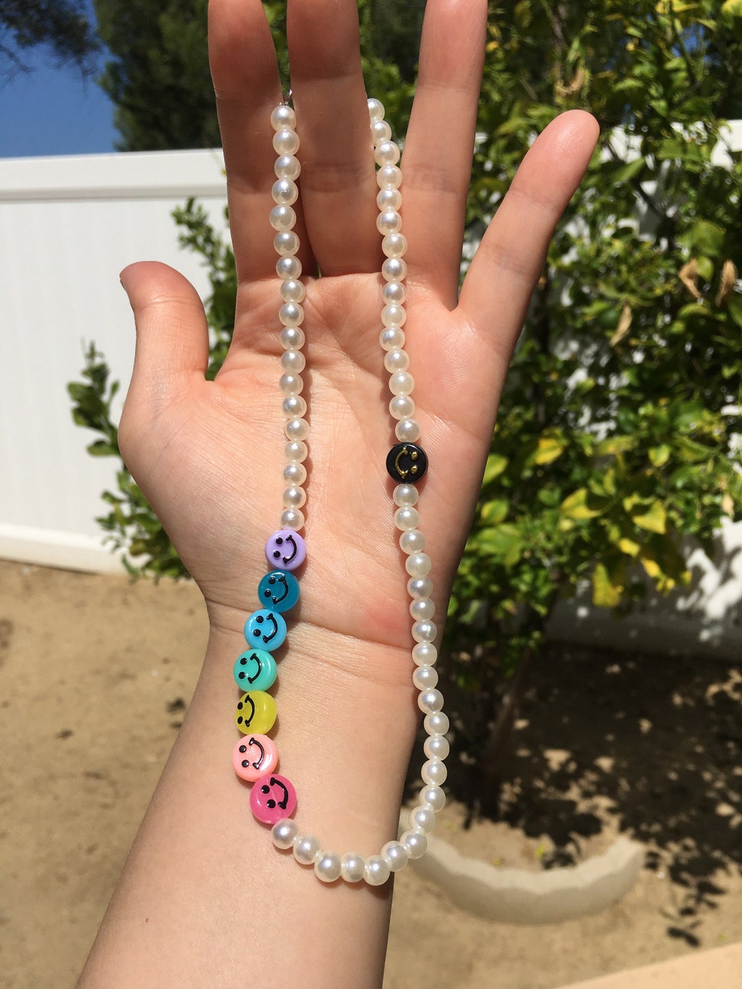 Smiley Face Pearl Necklace Set Beaded Smiley Face Necklace - Etsy