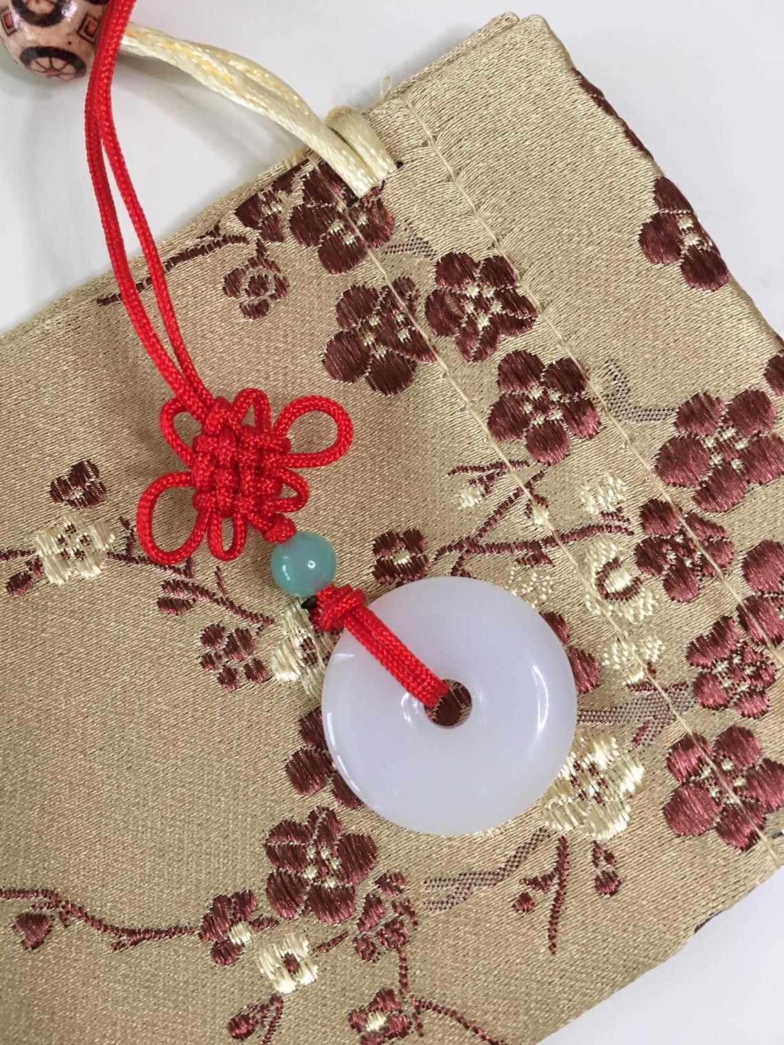 Handmade Chinese Jade Charm/ Red String White Jade Charm/ Lucky Jade ...