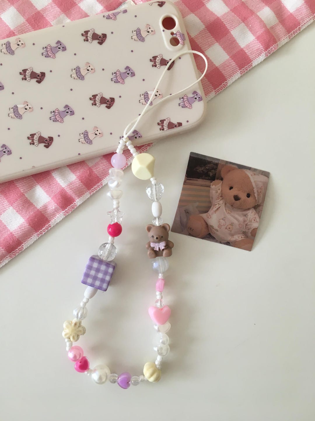 Super Cute Beaded Bear Phone Charm, Kawaii Pastel Phone Lanyard, Y2K ...