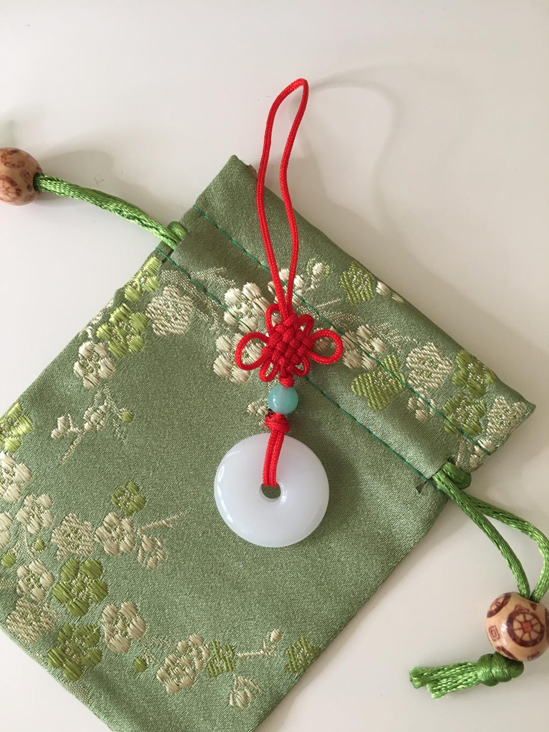 Handmade Chinese Jade Charm/ Red String White Jade Charm/ Lucky Jade ...