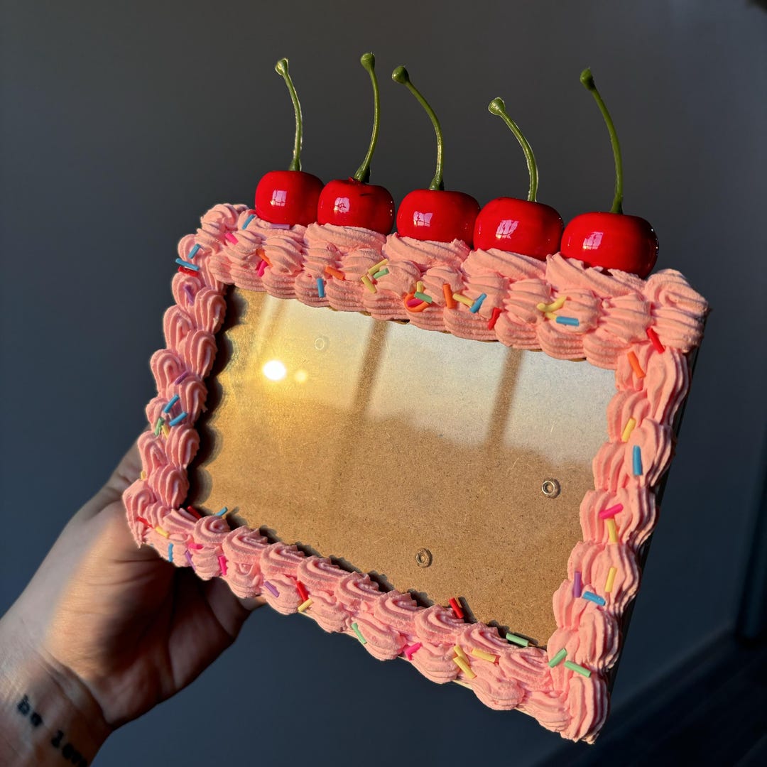 Pink Sprinkle Fake Cake Photo Frame With Cherries - Decoden Photo Frame ...