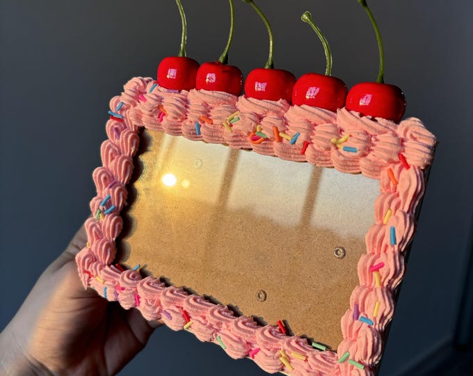 Pink Sprinkle Fake Cake Photo Frame With Cherries - Decoden Photo Frame ...