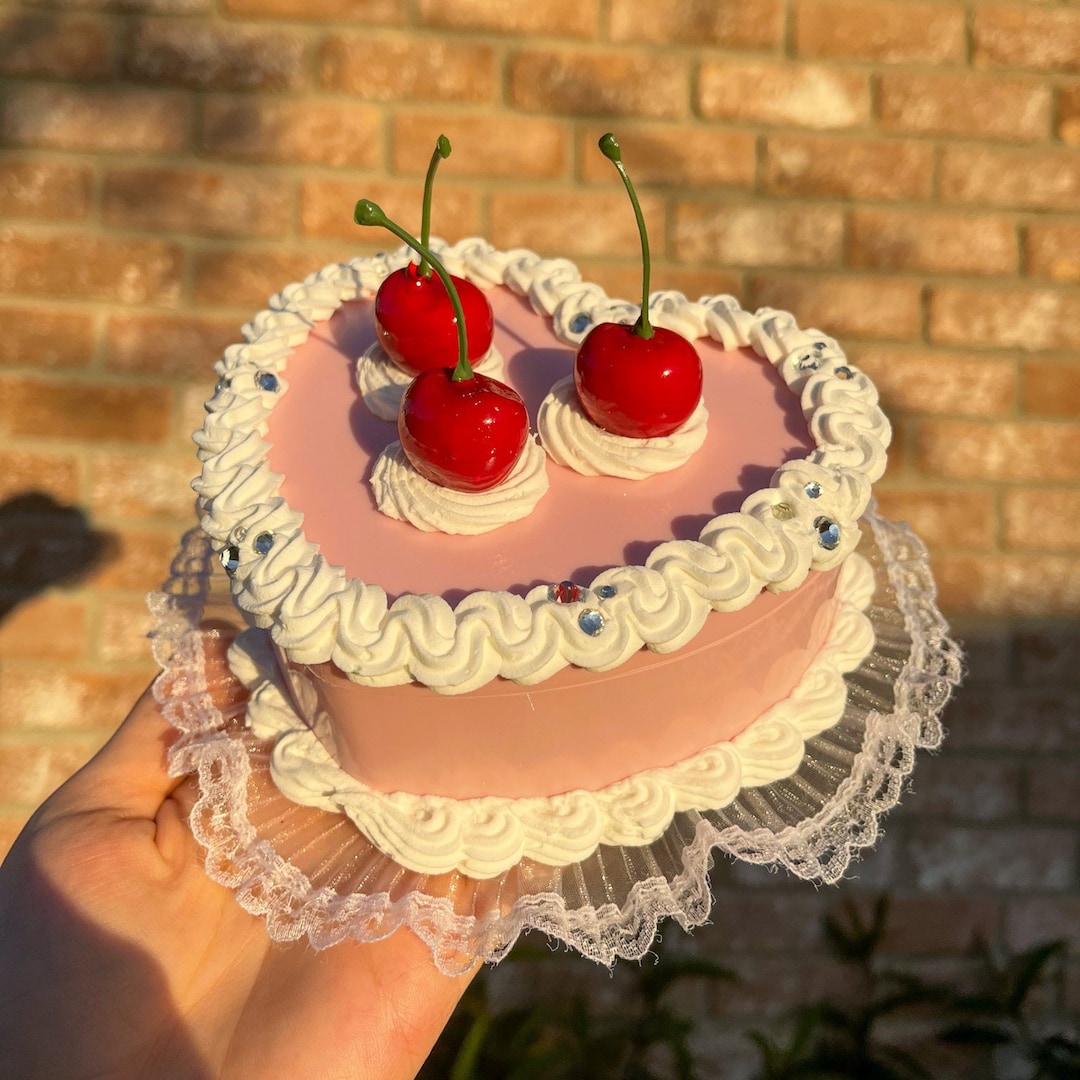 Rhinestone Cherry Jewelry Fake Cake Box - Maximalist Heart Shaped ...