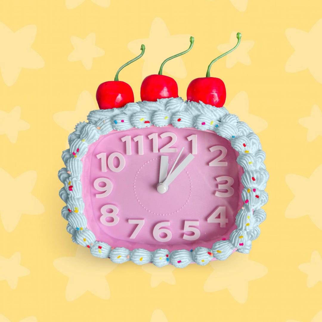 Fake Cake Desk Clock With Cherries, Kitschy Bedroom Clock, Faux Cake ...