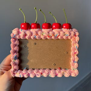 Pink Sprinkle Fake Cake Photo Frame With Cherries - Decoden Photo Frame ...