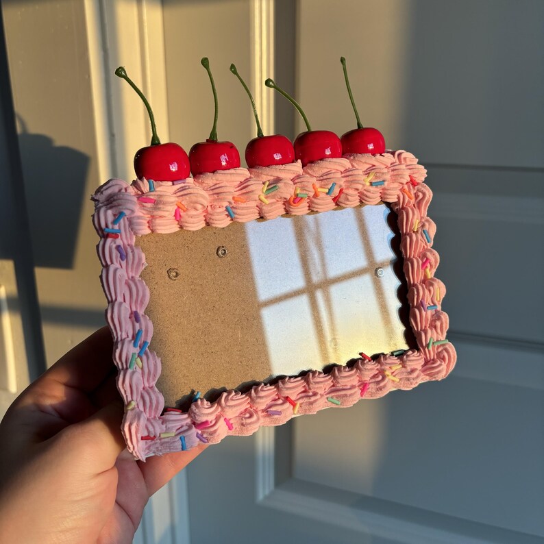 Pink Sprinkle Fake Cake Photo Frame With Cherries - Decoden Photo Frame ...