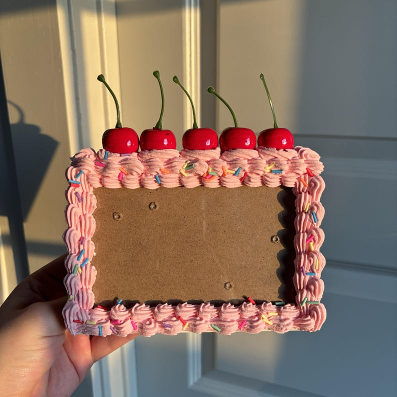 Pink Sprinkle Fake Cake Photo Frame With Cherries - Decoden Photo Frame ...