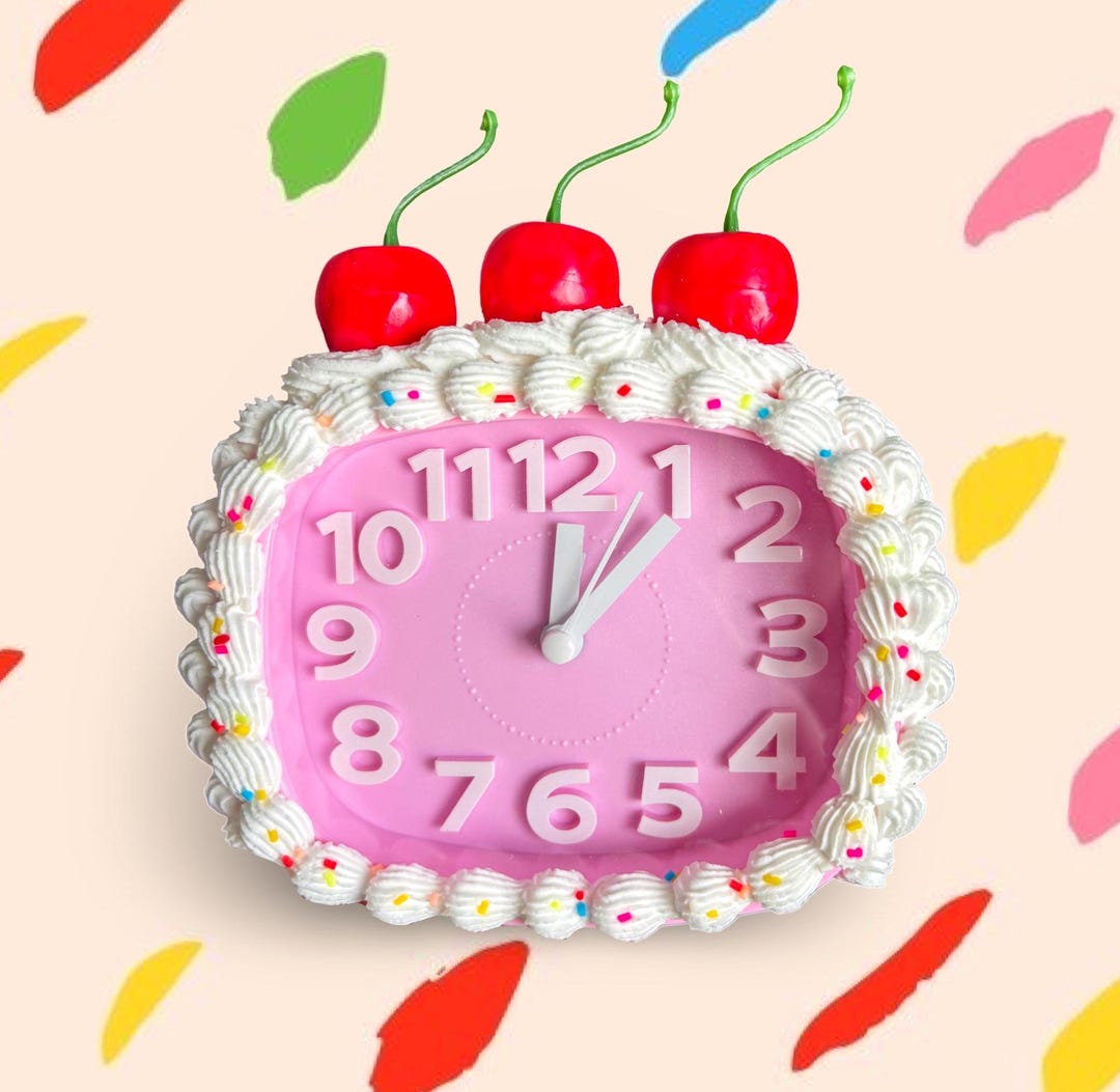 Mini Fake Cake Clock With Sprinkles, Kitschy Cherry Desk Clock, Unique ...