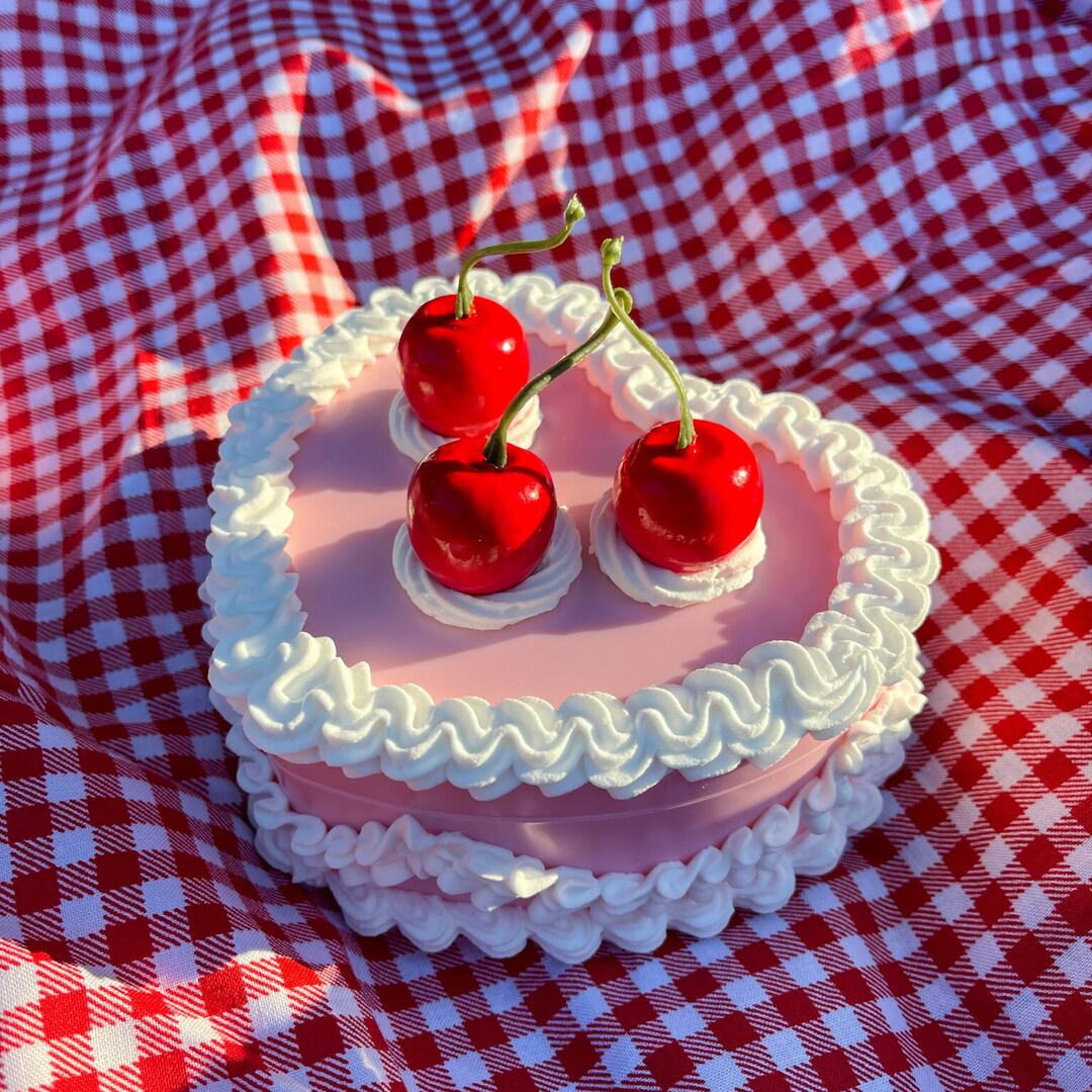 Coquette Cherry Fake Cake Jewelry Box With Mirror - Vintage Style ...