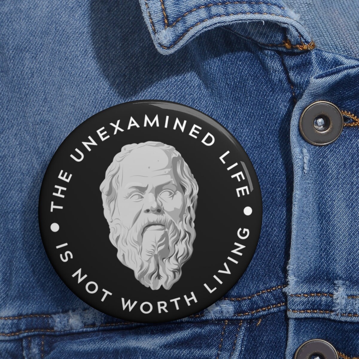 Socrates Ancient Greek Philosopher Button Pin, the Unexamined Life ...