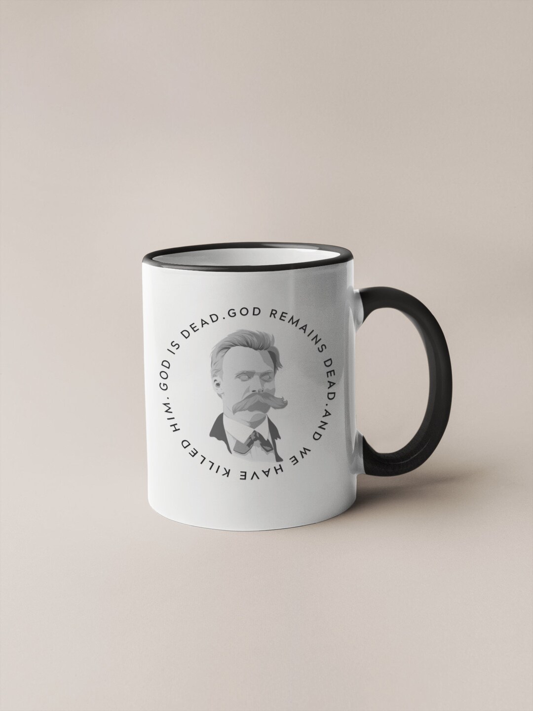 Nietzsche Philosophy God is Dead! Two-toned 11oz Coffee Mug, Eternal ...