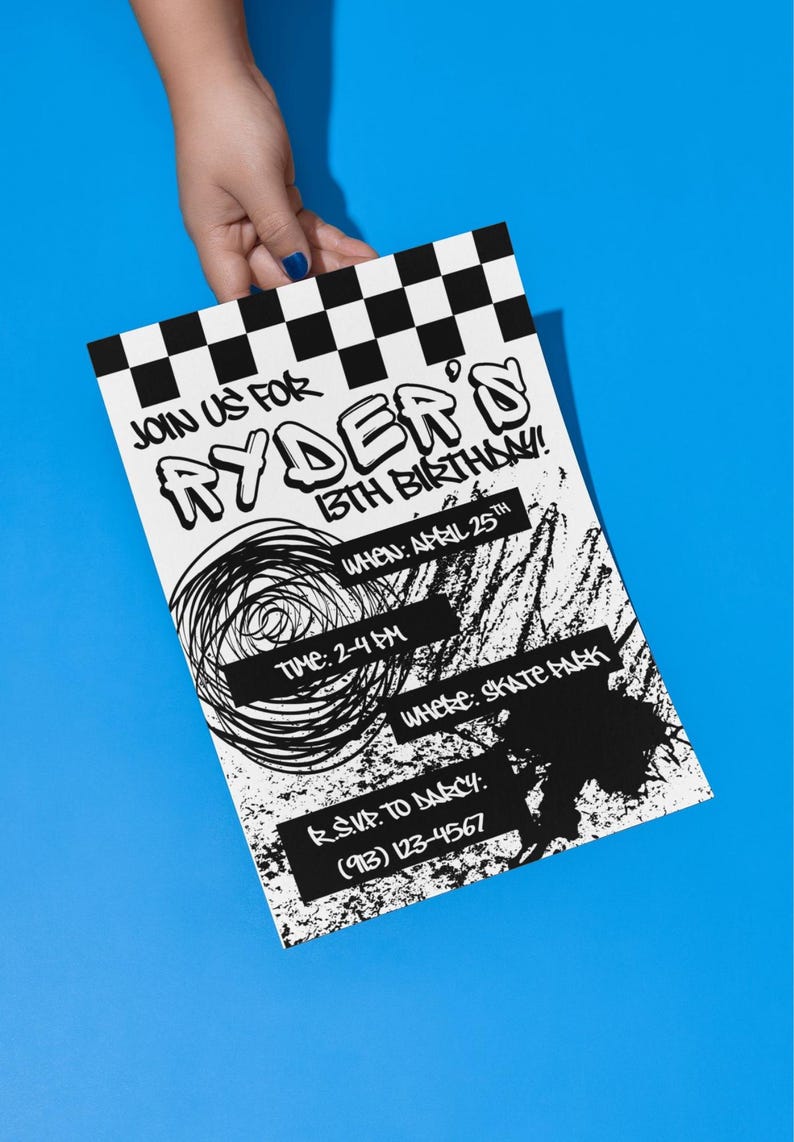 90’s Skater Graffiti Black and White Invitation - Etsy