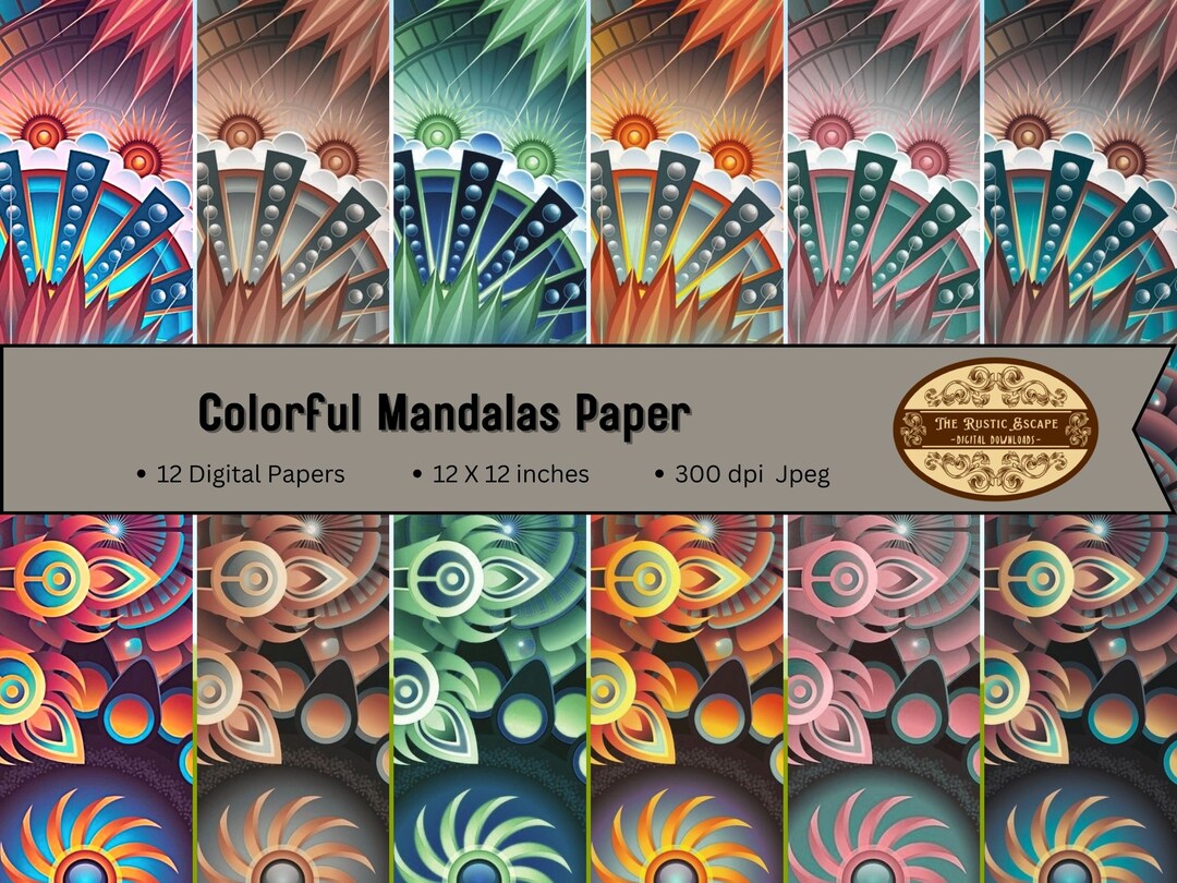 12x12 Colorful Mandala Backgrounds, Mandala Scrapbooking Papers ...