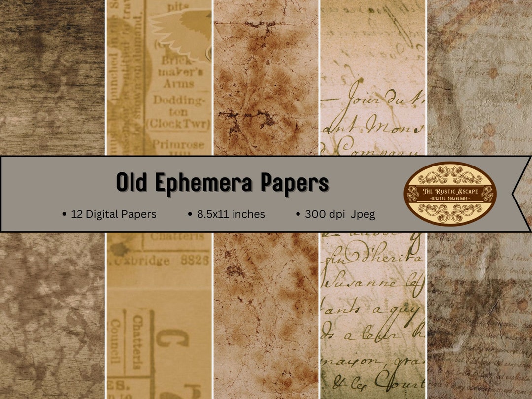 Ephemera Vintage Grunge Digital Scrapbook Paper, Old Antique Ephemera ...