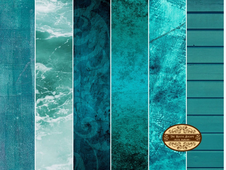 8.5x11 Teal Turquoise Textures Digital Background Scrapbooking Paper ...