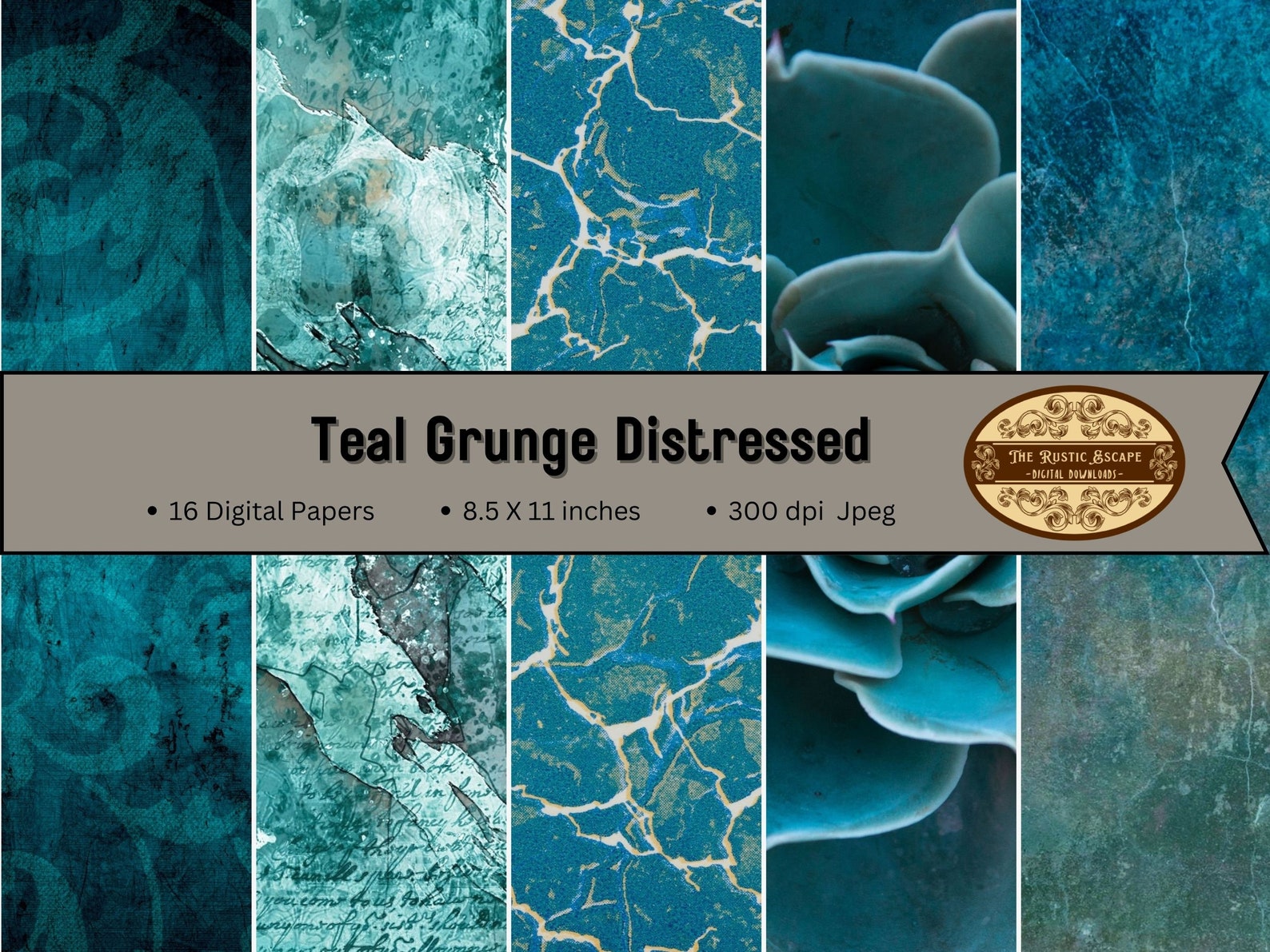 8.5x11 Teal Turquoise Textures Digital Background Scrapbooking Paper ...