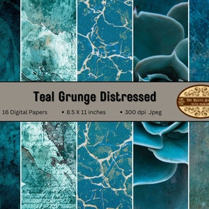 8.5x11 Teal Turquoise Textures Digital Background Scrapbooking Paper ...