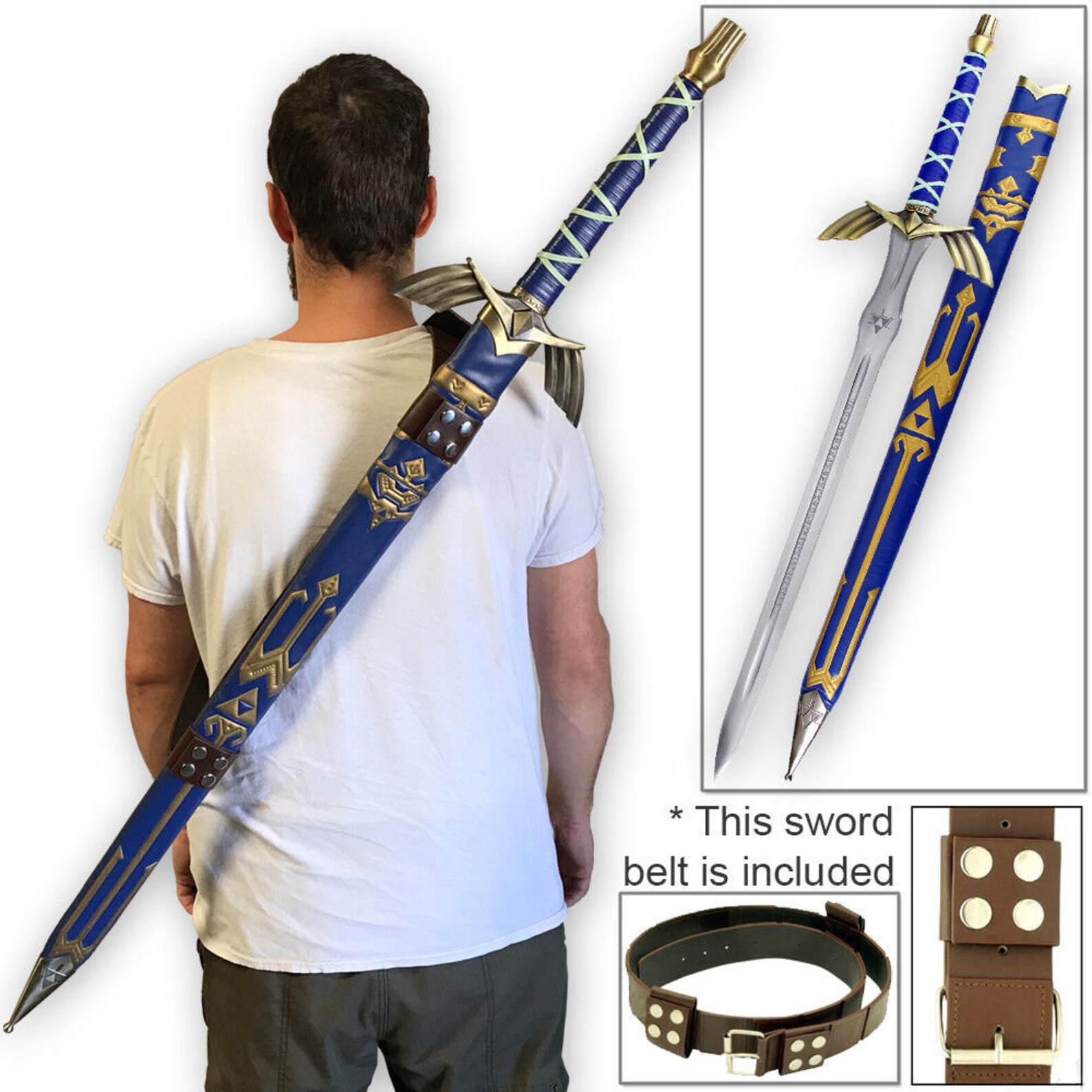 Legend of Zelda FULL TANG Master Sword Belt Shield Set 1045 Carbon ...