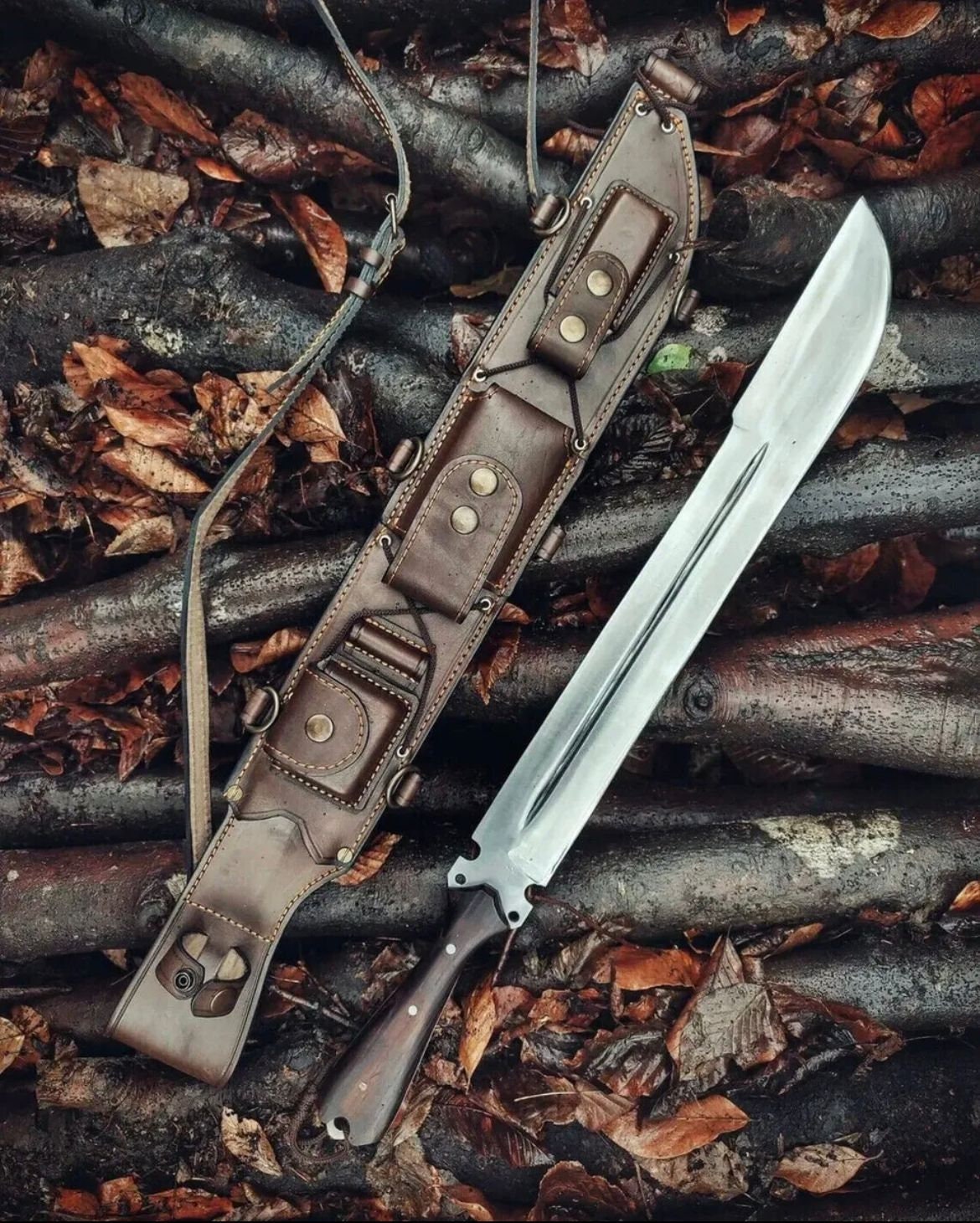 Handmade Forest Knife With Black Sling and Leather Sheath / SPRING ...