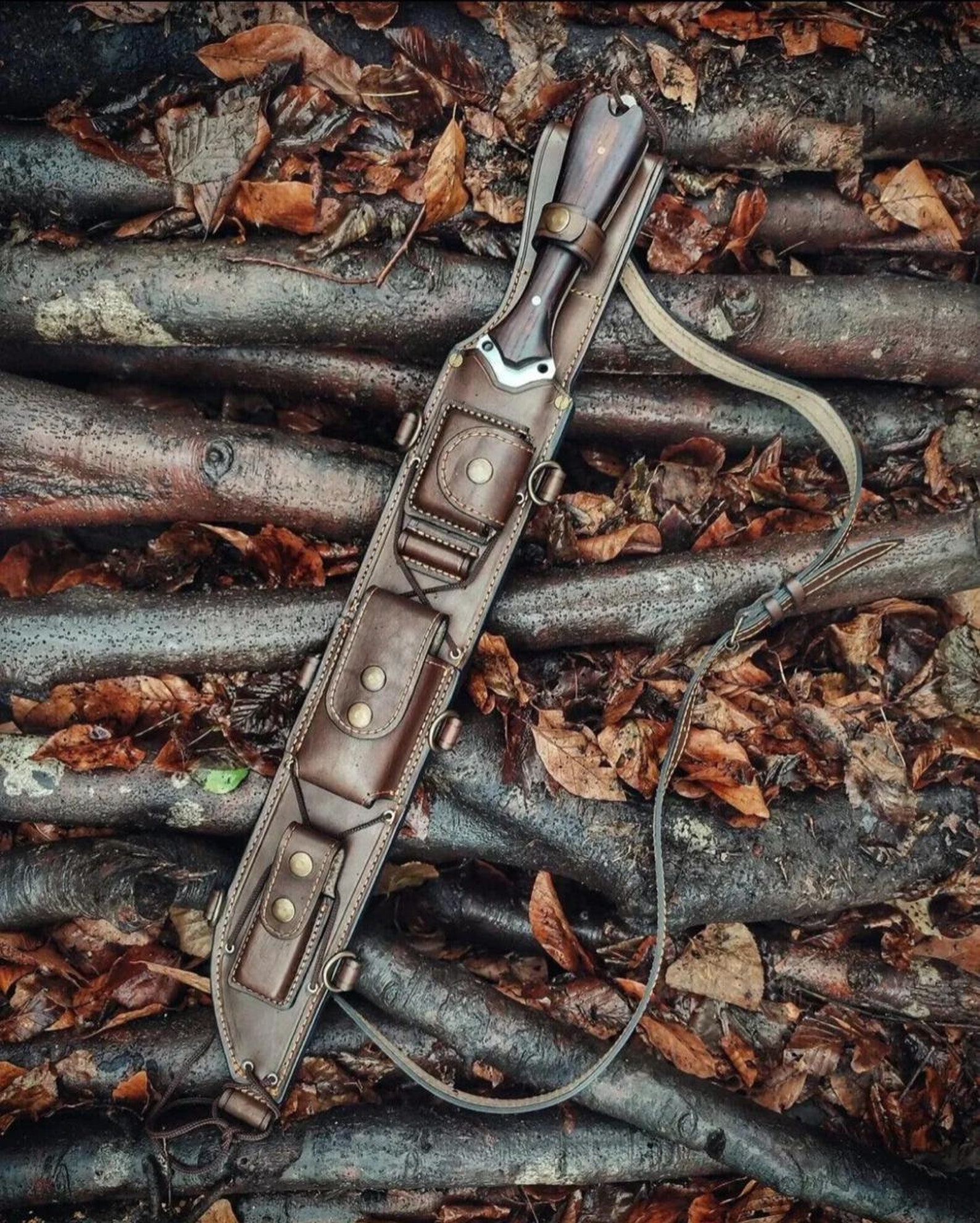 Handmade Forest Knife With Black Sling and Leather Sheath / SPRING ...