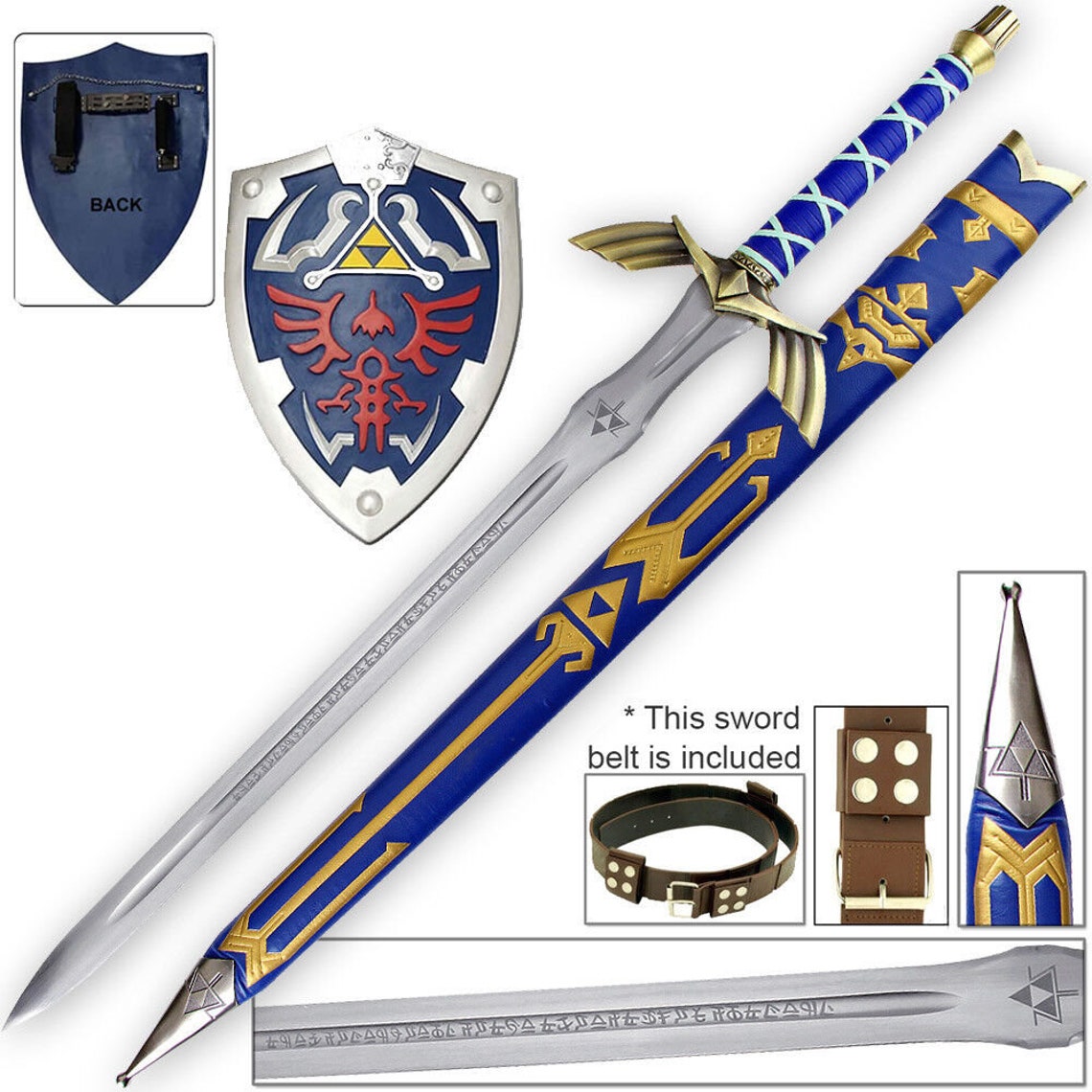 Legend of Zelda FULL TANG Master Sword Belt Shield Set 1045 Carbon ...