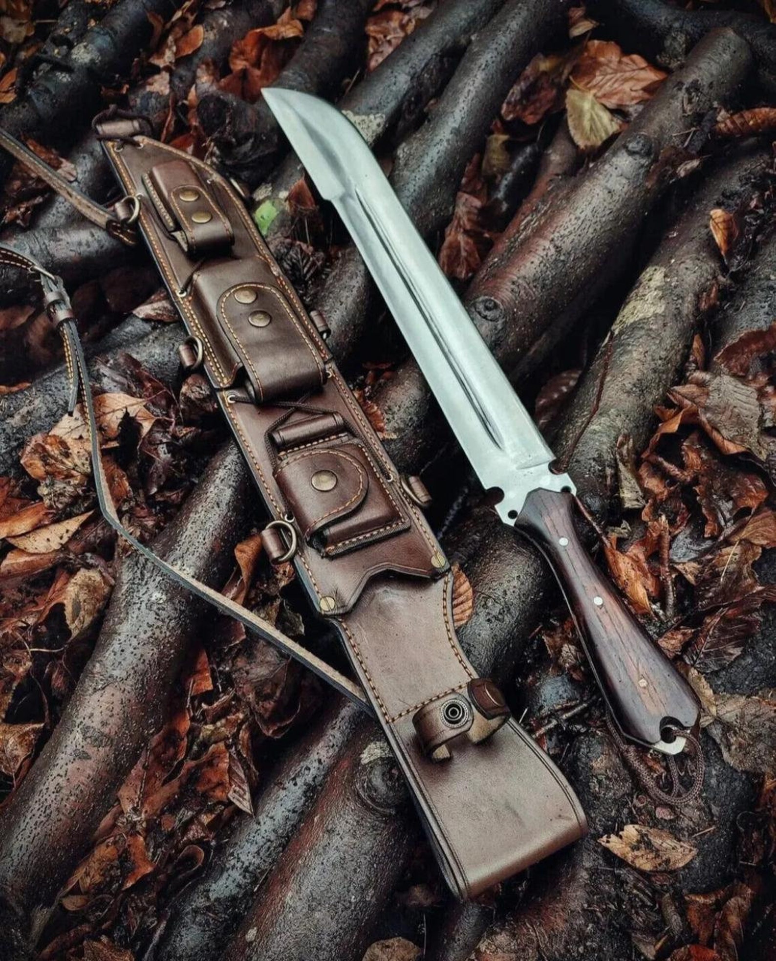 Handmade Forest Knife With Black Sling and Leather Sheath / SPRING ...