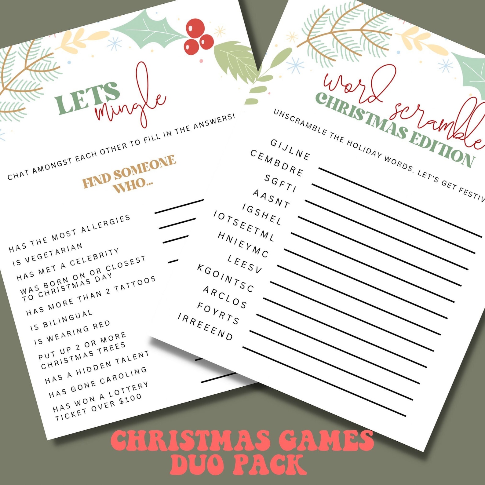 Printable Christmas Game Duo Pack, Family Printable Game, Holiday Games ...